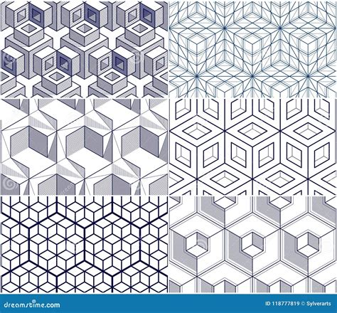 Geometric Cubes Abstract Seamless Patterns Set D Vector Backgr Stock Vector Illustration Of
