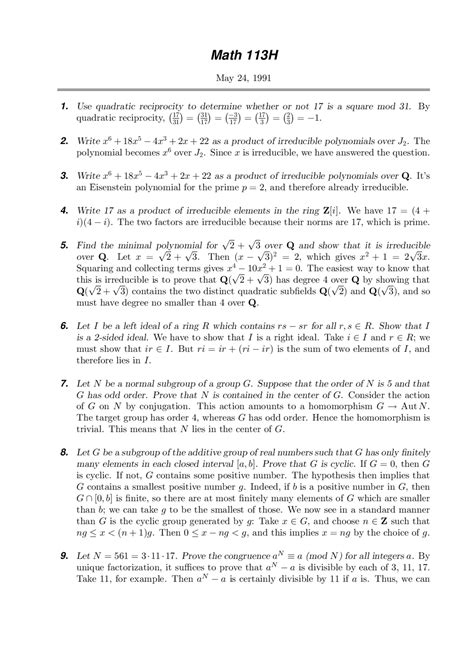 12 Questions For Introduction To Abstract Algebra Assignment Math 113 Docsity