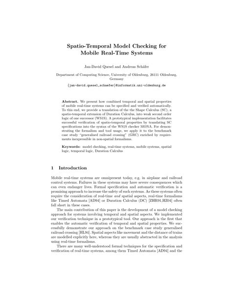 Pdf Spatio Temporal Model Checking For Mobile Real Time Systems