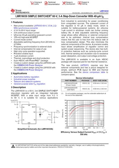LMR16030SDDAR Switching Voltage Regulators SIMPLE SWITCHER 60V 3A Step Down Converter At Rs 100