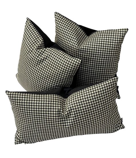 Organic Cotton Houndstooth Cushion Cover Black Velvet Back Handmade