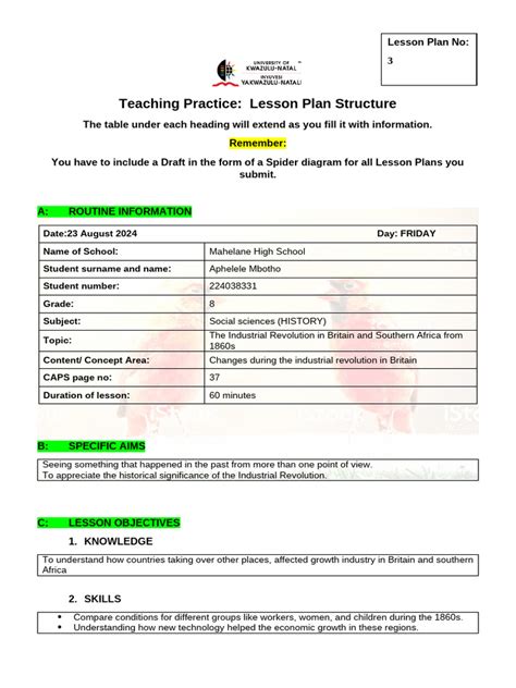 Lesson Plan Template Full Lesson Plan For Partial Lesson Plan 3 Pdf