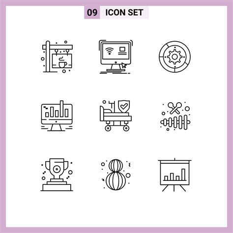 Group Of 9 Modern Outlines Set For Graph Chart Smart Business Engine