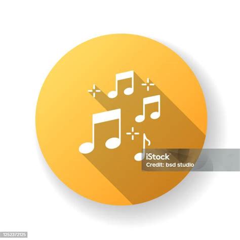 음악 분기 노트 노란색 평면 디자인 긴 그림자 글리프 아이콘 멜로디를 재생합니다 조화로운 소리 음악 서명 어쿠스틱 튜닝 교향곡