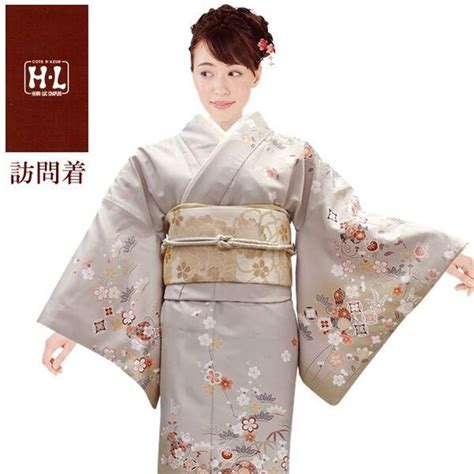 Yahoo オークション 【h L訪問着 3点セット】グレージュ系花柄【241