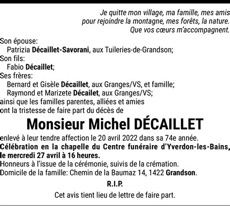 Michel Décaillet Hommages