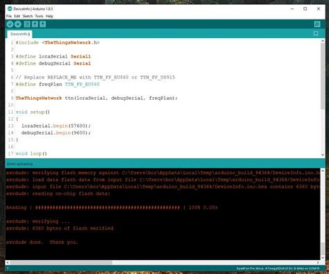 Unable To Upload Any Sketch To The Things Node TTN End Devices Nodes The