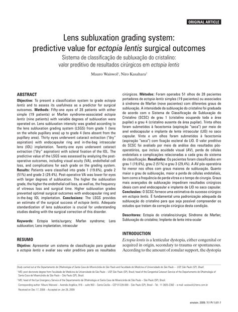 Pdf Lens Subluxation Grading System Predictive Value For Ectopia Lentis Surgical Outcomes