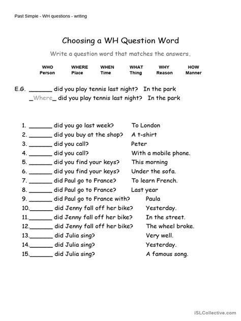 Wh Questions In Past Simple Exercises Pdf