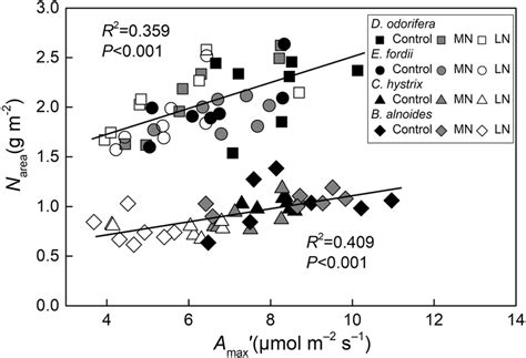 Regression Analysis Of The Leaf Nitrogen N Concentration Per Area N Download Scientific