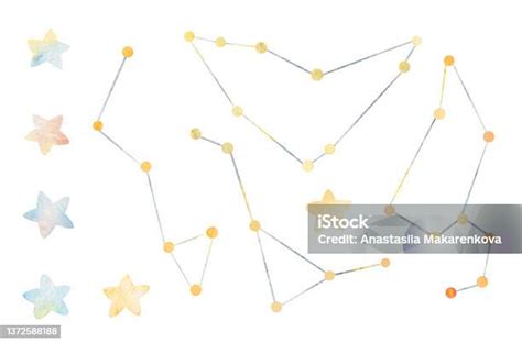 수채화 별자리 별 수제 일러스트 클립 아트 보육 장식 패션 디자인 베이비 샤워 키즈 카드 린넨 벽 스티커 엽서 케이스 디자인 보육 포스터 별자리에 대한 스톡 벡터 아트 및