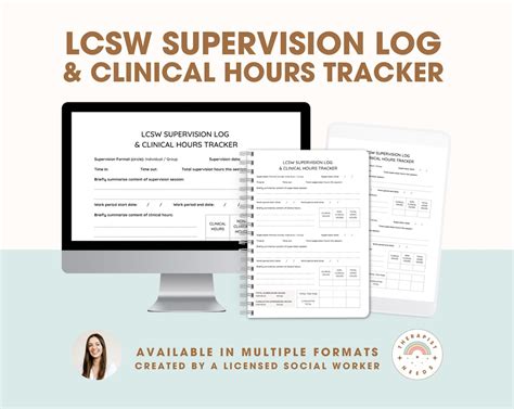LCSW Supervision Tracking Clinical Hours Log Printable Digital Download For LMSW And LCSW