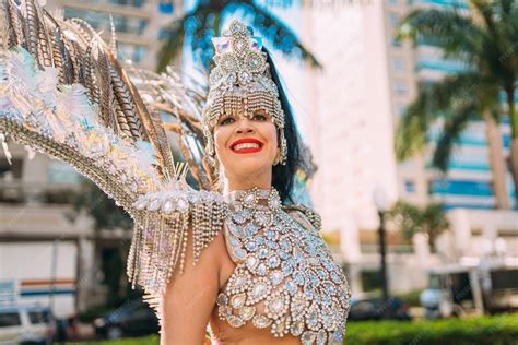 Premium Photo Beautiful Brazilian Woman Wearing Colorful Carnival