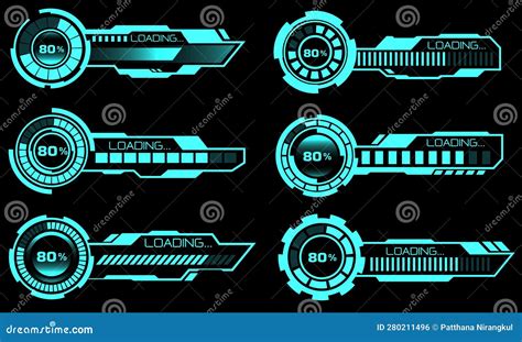 Set Of Hud Modern Loading Progress Bars User Interface Elements Design Technology Cyber Blue On
