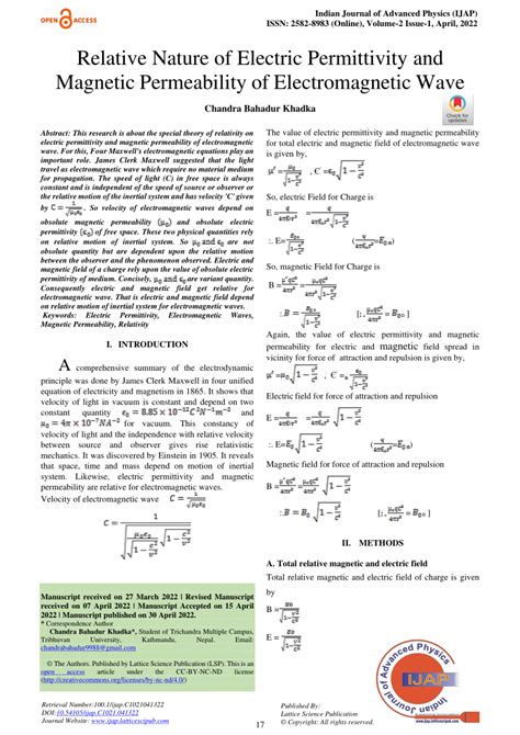 Pdf Relative Nature Of Electric Permittivity And Magnetic Permeability Of Electromagnetic Wave