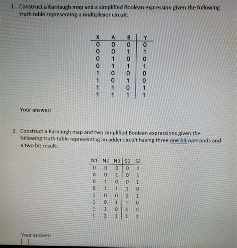 Solved 1 Construct A Karnaugh Map And A Simplified Boolean
