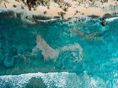 Beach In Bali And Plastic Trash In Ocean Ocean Pollution Plastic In Water Aerial View Stock