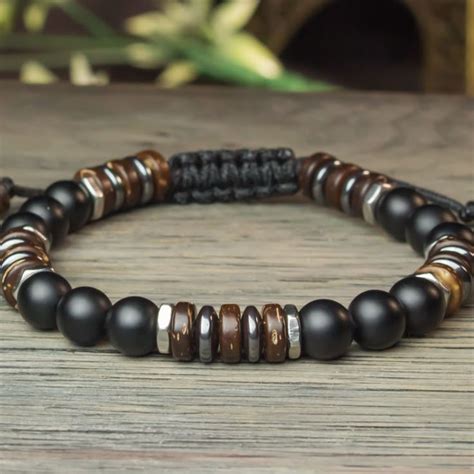 Bracelet Man Men Tibetan 8mm Beads Beads Agate Onyx Black Matte Hematite Stainless Steel