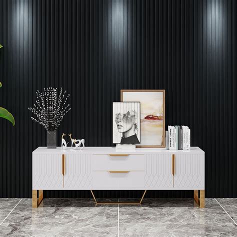 Aro Modern White Wood Tv Stand With 2 Drawers And 4 Doors Small Media