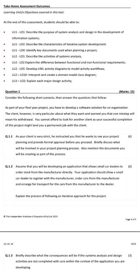 Solved Take Home Assessment Outcomes Learning Units
