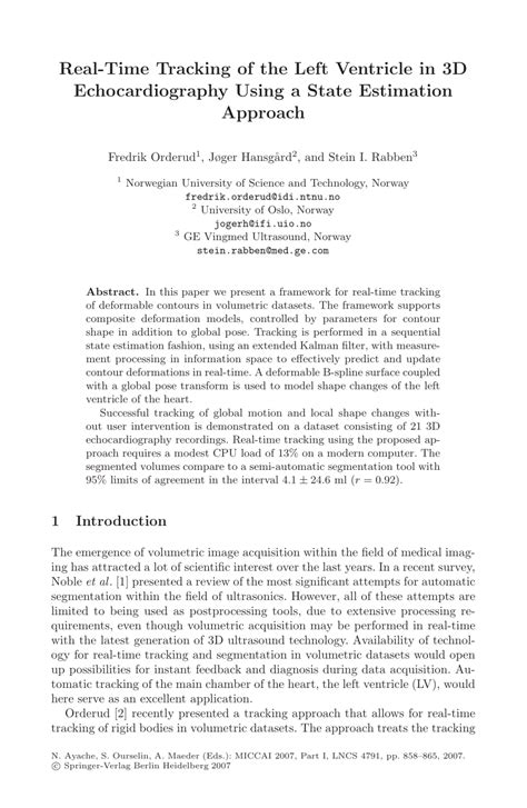 Pdf Real Time Tracking Of The Left Ventricle In 3d Echocardiography Using A State Estimation