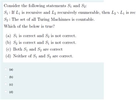 Solved Consider The Following Statements S1 And S2 S1 If