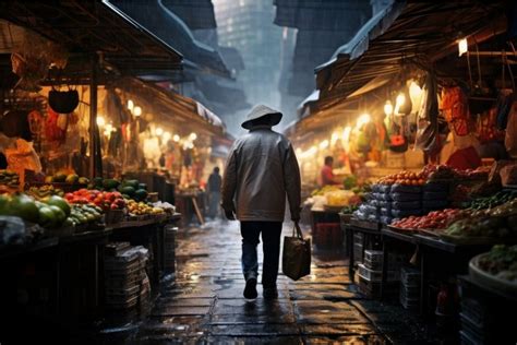 busy person walks market generate ai