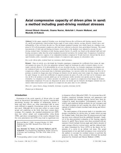 Pdf Axial Compressive Capacity Of Driven Piles In Sand