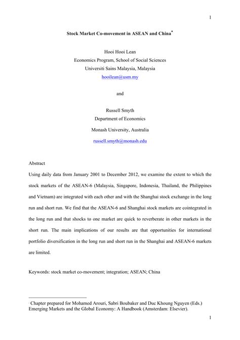 Pdf Stock Market Co Movement In Asean And China