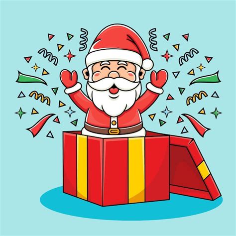 Premium Vector Cartoon Illustration Of Santa Giving A Surprise Out Of