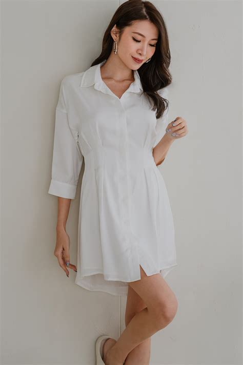 Essential Waisted Silk Dress White Shopperboard