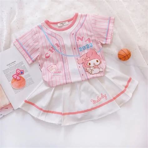 산리오 마이 멜로디 스커트 귀여운 소녀 스포츠 티셔츠 플리츠 스커트 투피스 귀여운 어린이 드레스 수트 여름 신상 Aliexpress