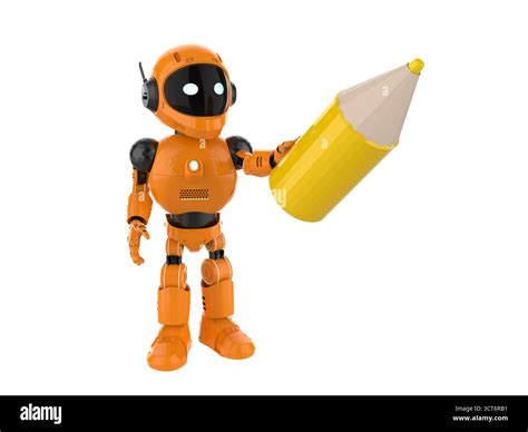 Machine Learning Concept With 3d Rendering Assistant Robot Hold Pencil