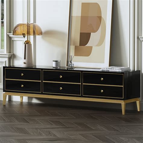 Black Tv Stand With Gold Accents
