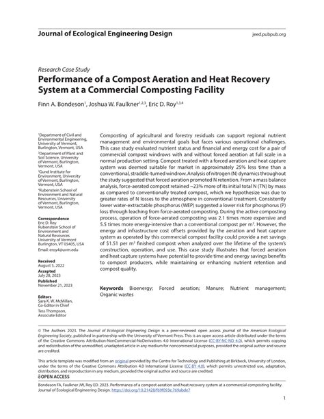 Pdf Performance Of A Compost Aeration And Heat Recovery System At A Commercial Composting Facility