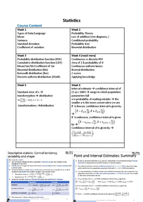 Statistics Lecture Notes Week 1 To Week 6 Overview Studocu