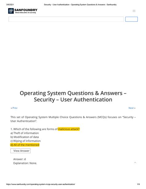 Security User Authentication Operating System Questions And Answers