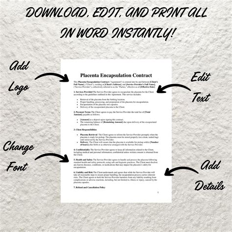 Placenta Encapsulation Forms Bundle Editable Contract Intake Form And Client Agreement
