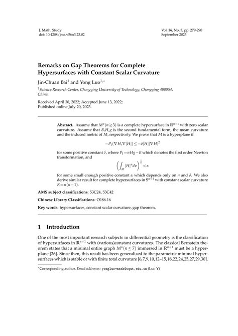 Global Science Press Remarks On Gap Theorems For Complete