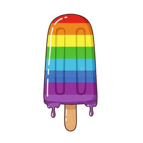 Rainbow Popsicle With Melted Drips On White Background Stock