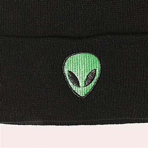녹색 외계인 수 놓은 애니메이션 비니 흑백 커플 니트 모자 경량 방풍 해골 모자 따뜻한 비니 겨울 야외 Temu