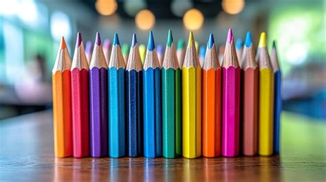 Set Of Colored Pencils In A Kindergarten Classroom Premium Ai