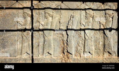 Bas Relief Showing Persian Soldiers In Persepolis Ceremonial Capital