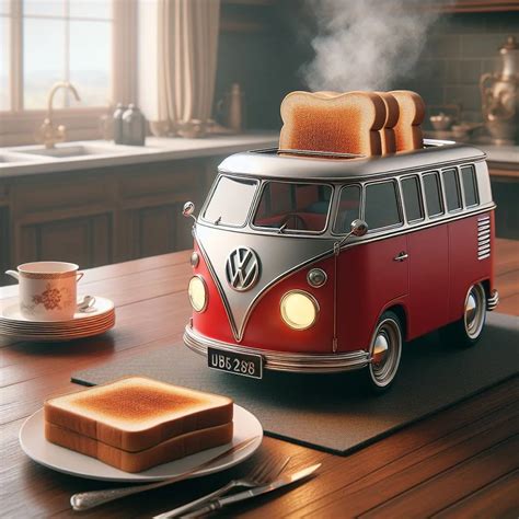 Volkswagen Bus Shaped Toaster Toasting In Retro Style