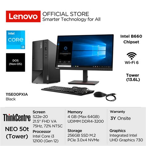 Jual Lenovo Pc Thinkcentre Neo 50t Pxia Intel Core I3 12100 Dos 4gb 256gb Ssd Tower 13 6l