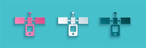 파란색 배경에 격리된 용지 컷 위성 아이콘입니다 종이 아트 스타일 벡터 0명에 대한 스톡 벡터 아트 및 기타 이미지 0명 과학 궤도 Istock