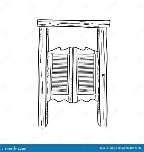 Saloon Door Illustration In Black And White Stock Vector Illustration