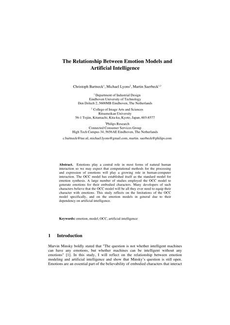 Pdf The Relationship Between Emotion Models And Artificial Intelligence