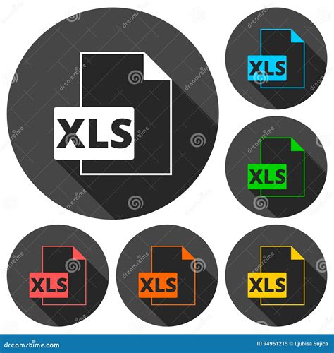The XLS Icon File Format Symbol Set With Long Shadow Stock Vector