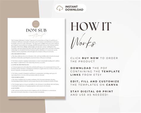 Dom Sub Contact Dominatrix Services Agreement Editable BDSM Contract Template Submissive